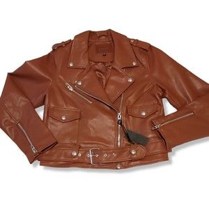 Blank NYC | Jackets & Coats | Blank Nyc Womens Cognac Faux Leather Vegan Cropped Moto Biker ...